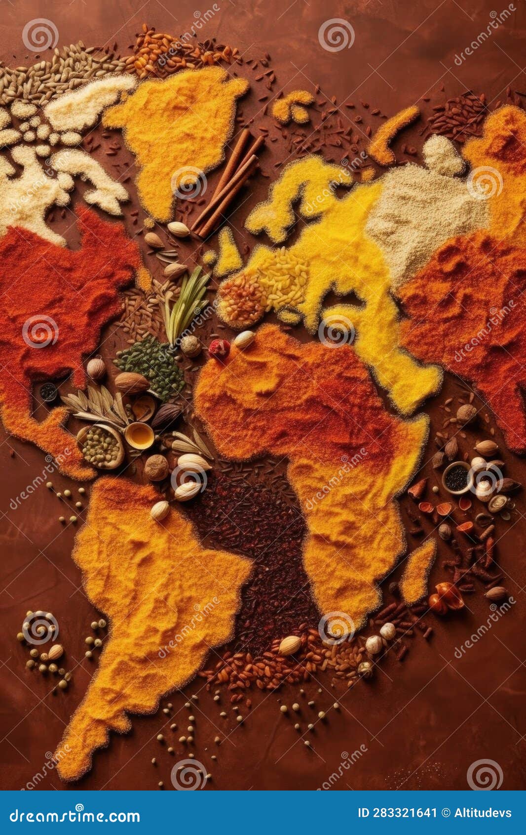 World Map Created with Various Spices and Ingredients Stock ...