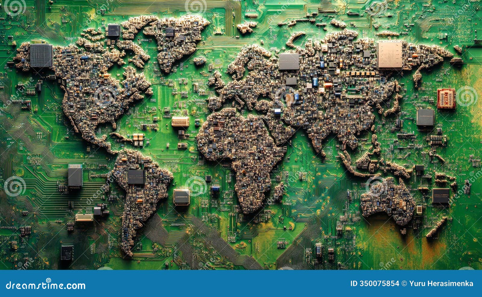 World Map Creatively Designed with Circuit Boards and Chips Showcasing ...