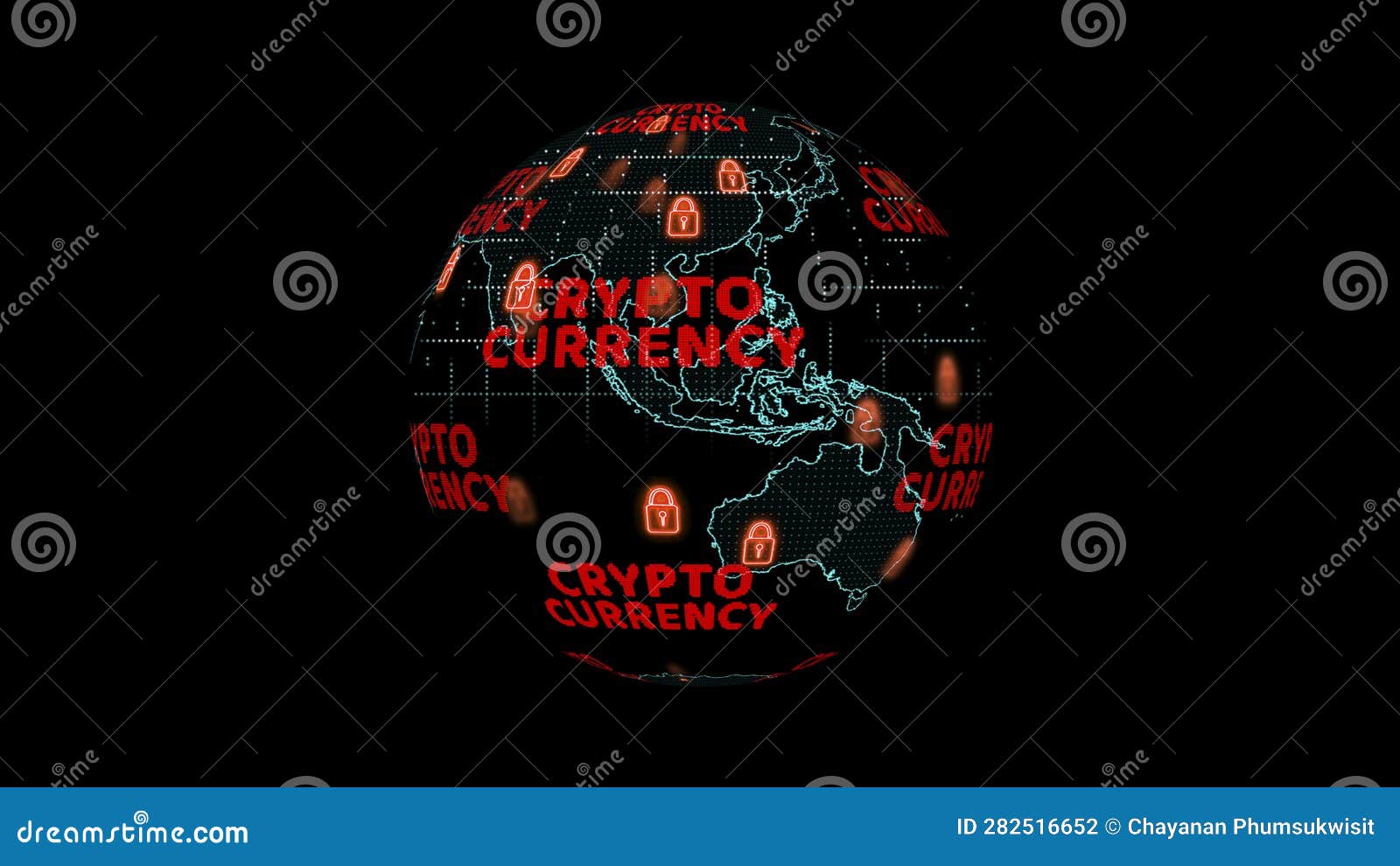 World Map with Cryptocurrency Digital Red Text Alert and Warning Stock ...