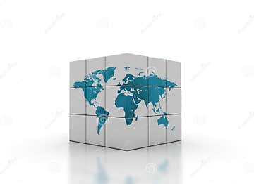 World map cube stock illustration. Illustration of blue - 19784034