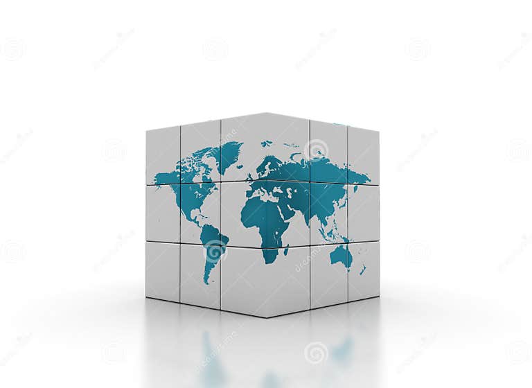 World map cube stock illustration. Illustration of blue - 19784034