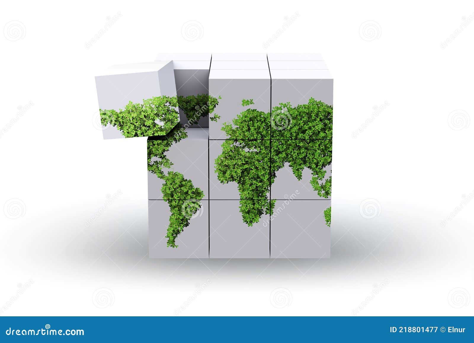 World Map on the Cube in Green Environment Concept - 3d Renderin Stock ...