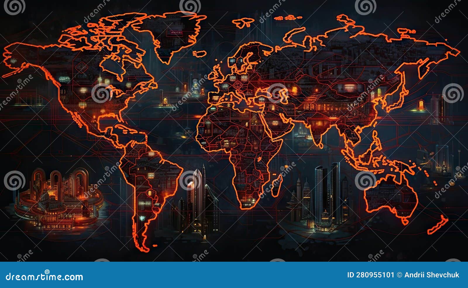 World Map Cyberpunk Background. Generative AI Stock Illustration ...