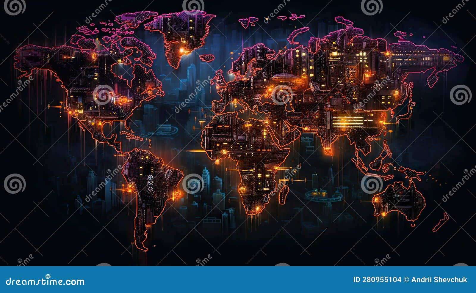 World Map Cyberpunk Background. Generative AI Stock Illustration ...