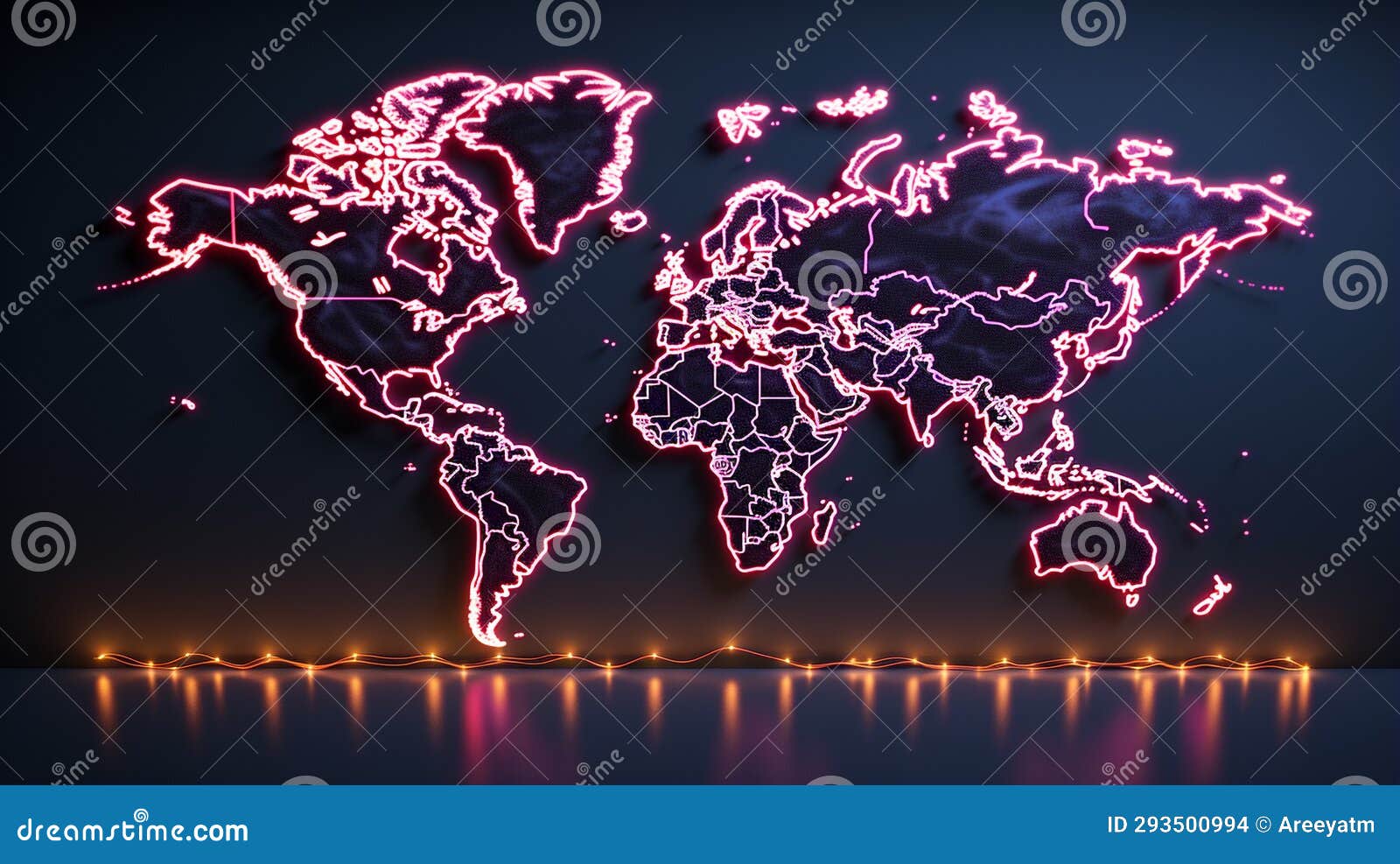 World Map with Neon Line. Generative AI Stock Illustration ...