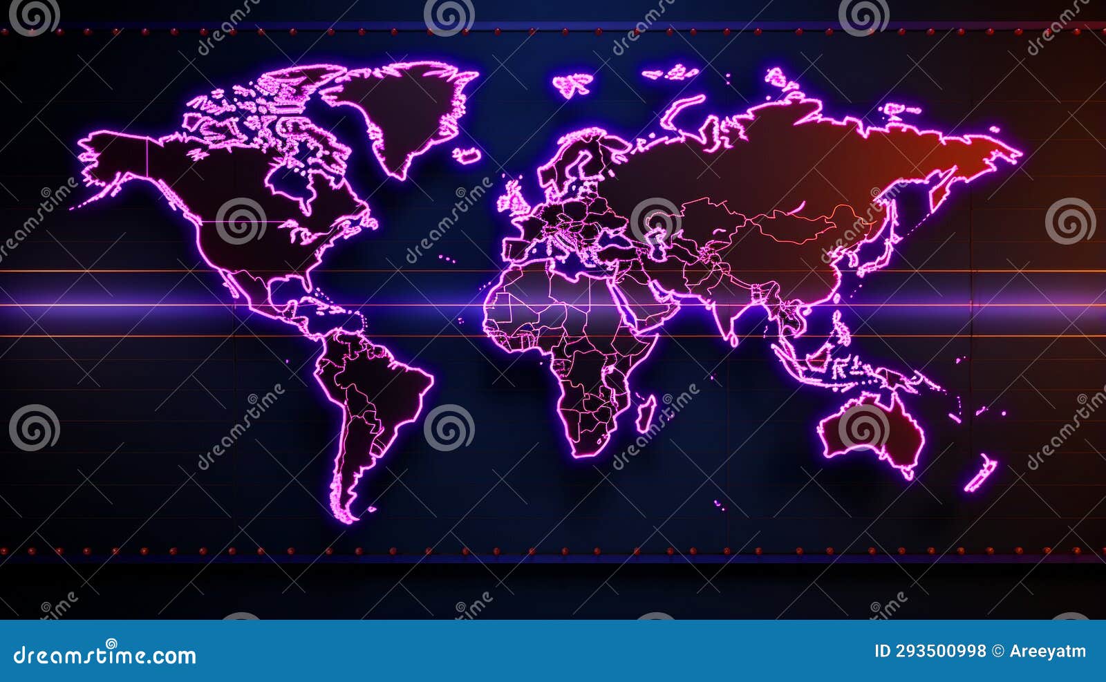 World Map with Neon Line. Generative AI Stock Illustration ...