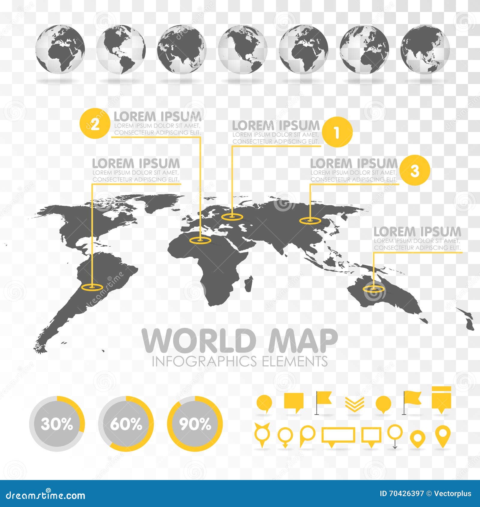World Map 3D with Set of Infographics Elements. Stock Vector ...