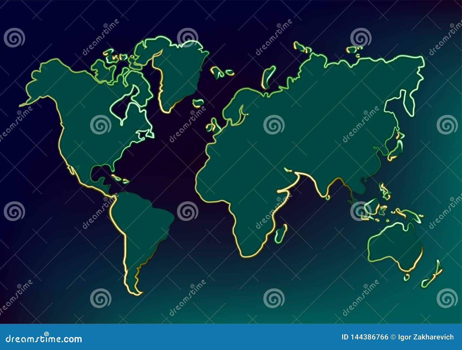 World Map On A Dark Colored Background With Glowing Neon Contour Stock ... World Map On A Dark Colored Background With Glowing Neon Contour Stock ...
