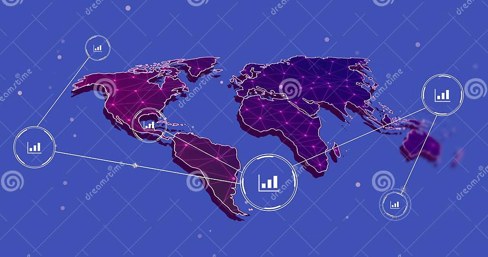 World Map with Data Charts and Network Connections, Image Over Blue Background Stock Photo ...