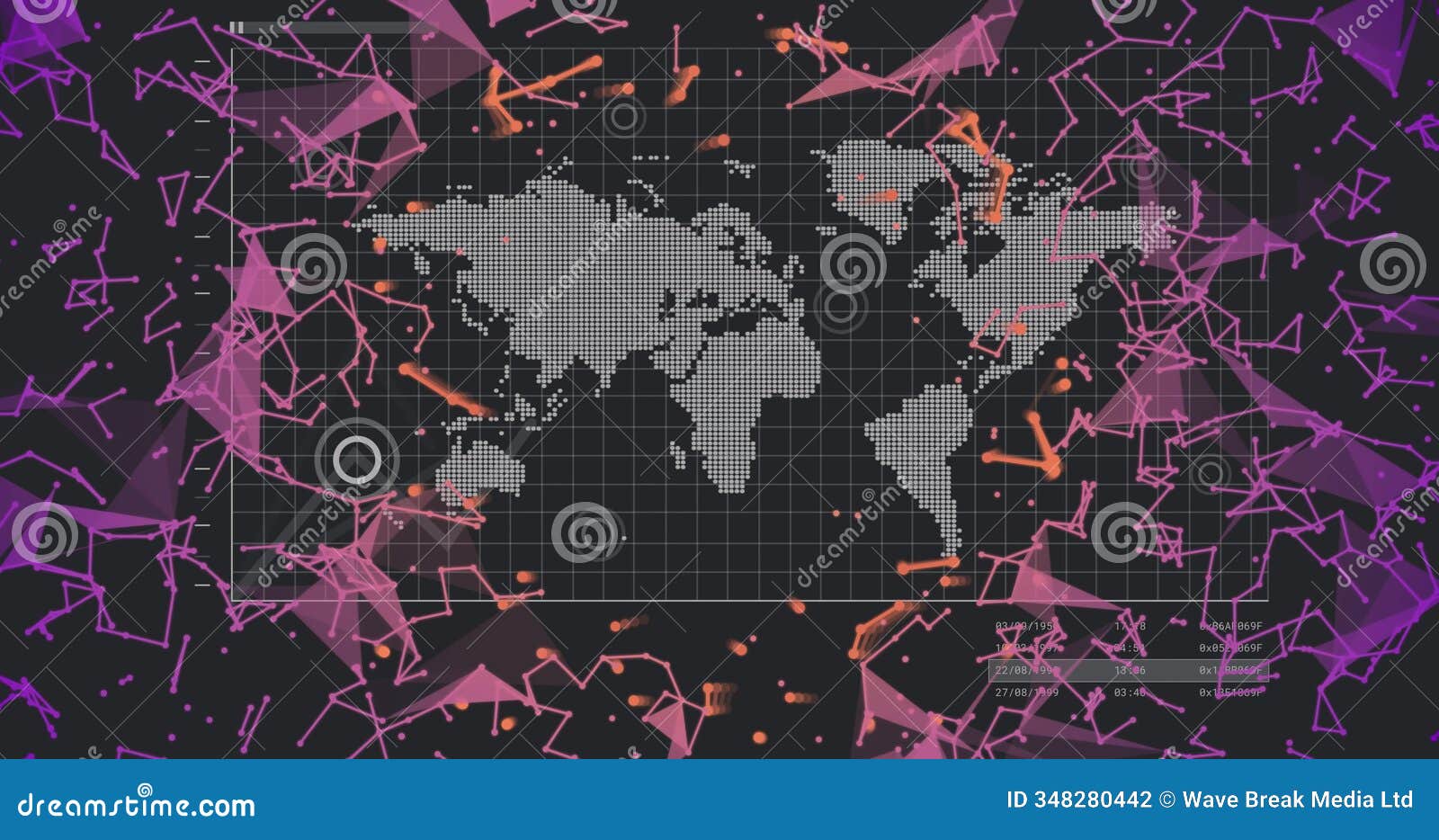 World Map with Data Points and Network Connections Image Over Abstract ...