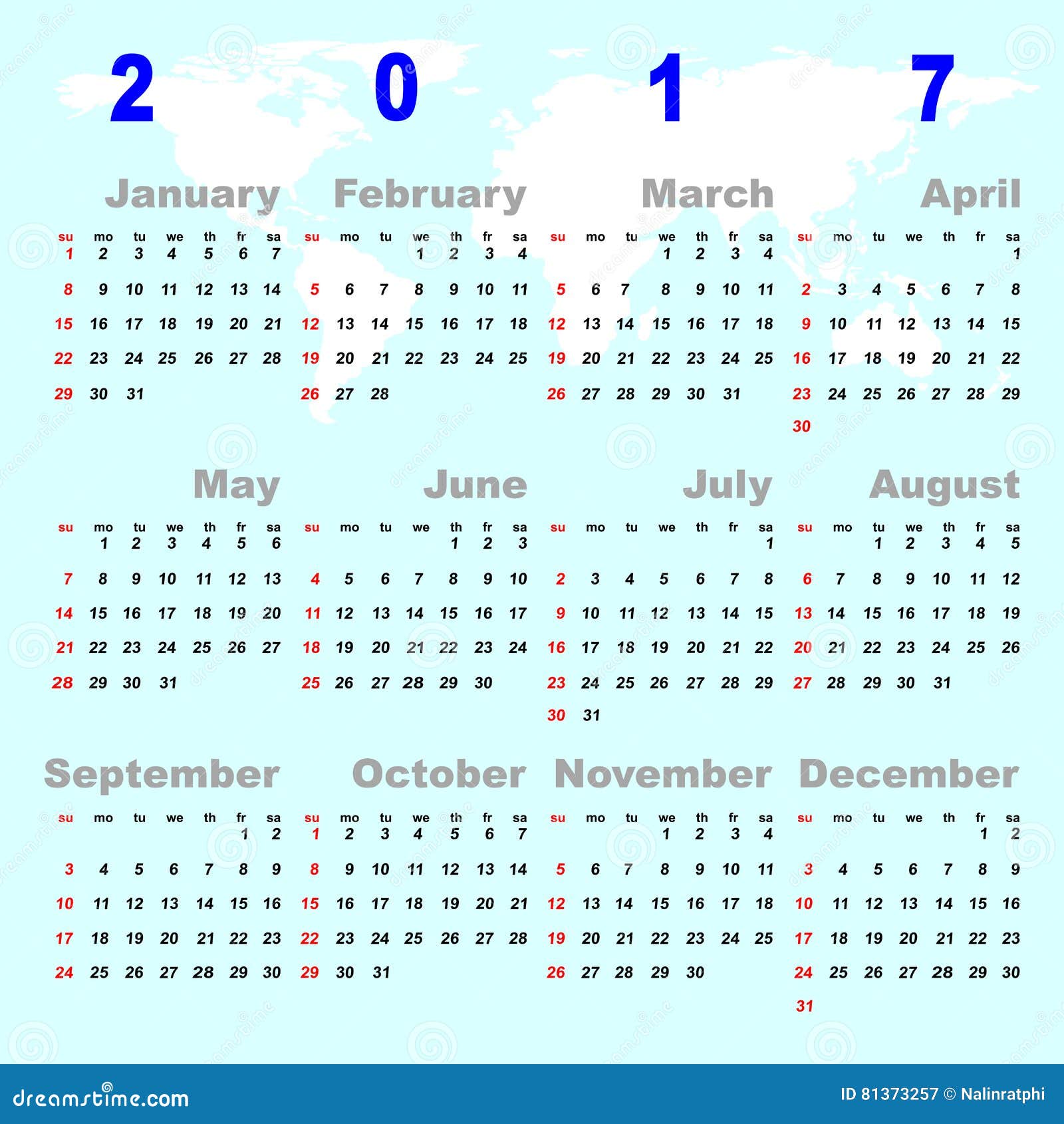 World Map Decorated Vector Template of 2017 Calendar Stock Vector ...