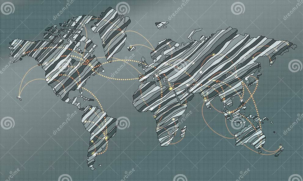 World Map with Destination Marker Dots Stock Illustration ...