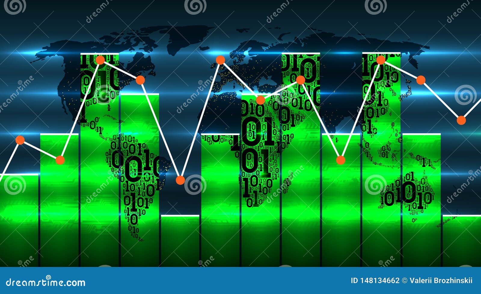 World Map with Diagram Chart and Graph, on Background of Future Digital ...
