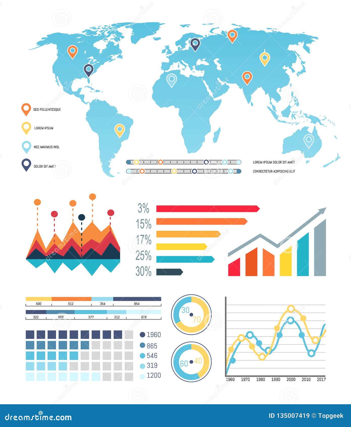 World Map with Diagrams Visualization Information Stock Vector ...
