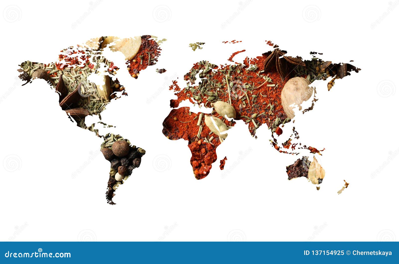 World Map of Different Aromatic Spices on White Background. Stock Image ...