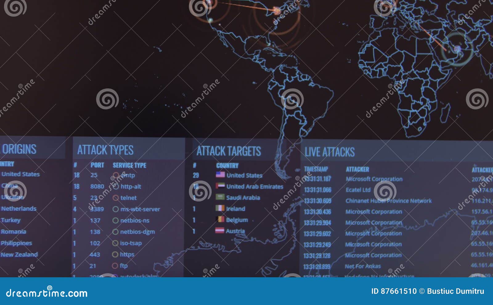 World Map with Different Targets for Cyber Attack. Hacking and ...