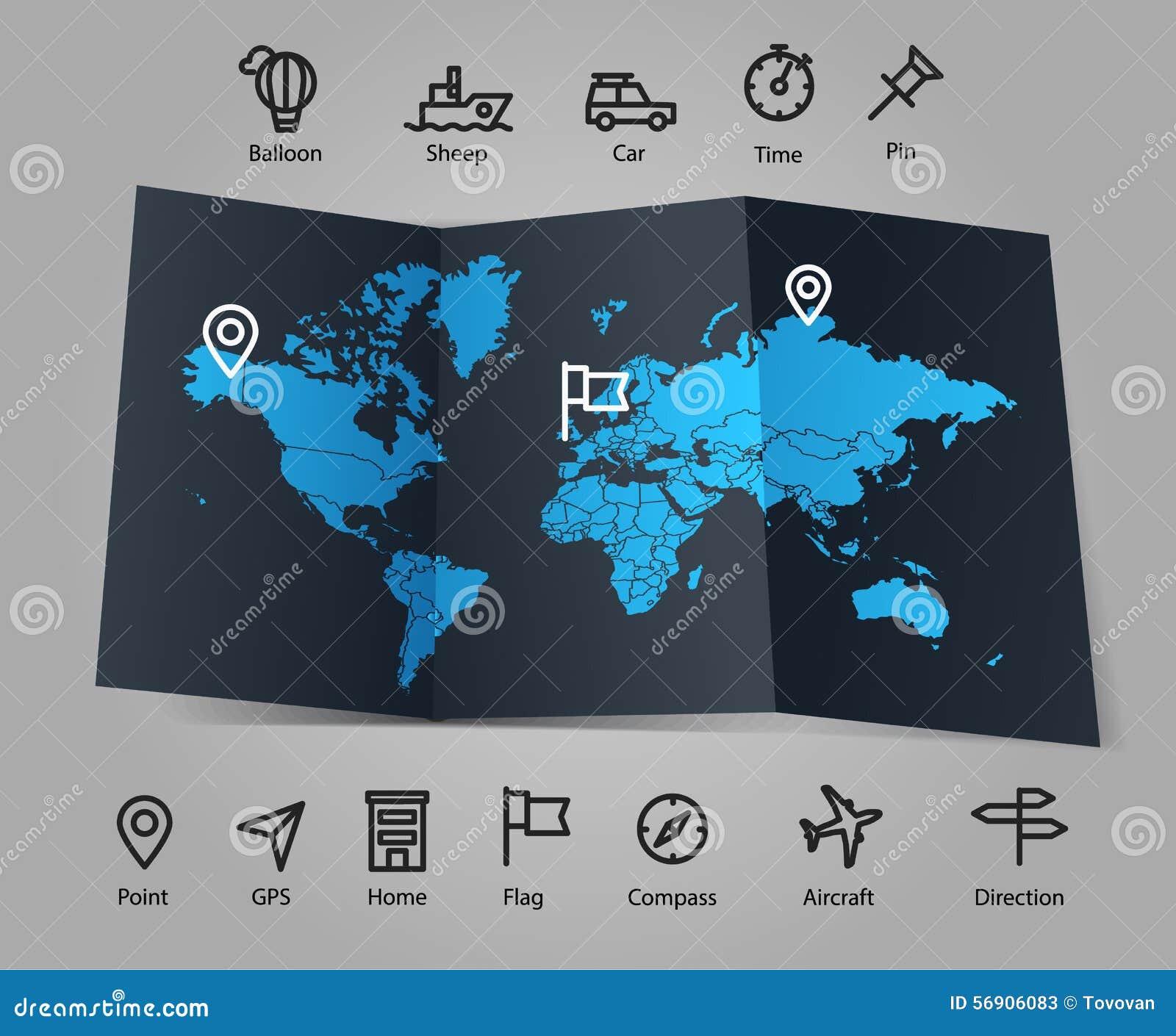 World Map and Different Transportation Icons Stock Vector ...