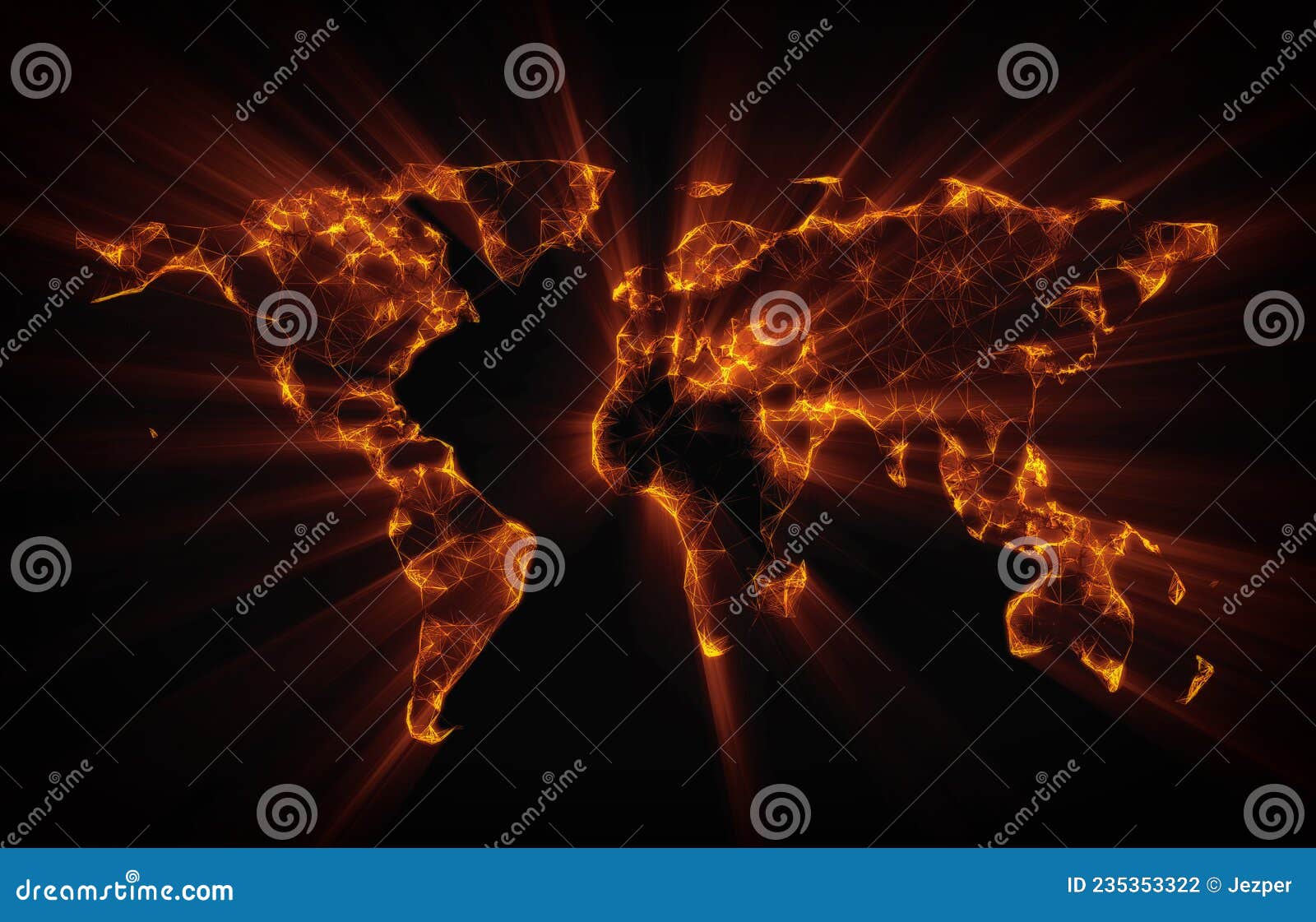 Polygon World Map with Glow Stock Illustration - Illustration of earth ...