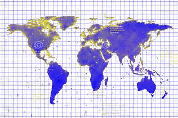 World Map with Digital Grid and Data Points. 3D Rendering Stock ...