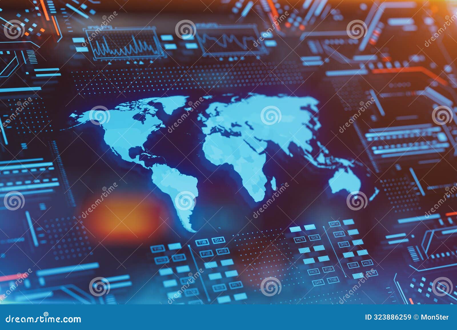 World Map on Digital Lcd Display with Reflection. Stock Illustration ...