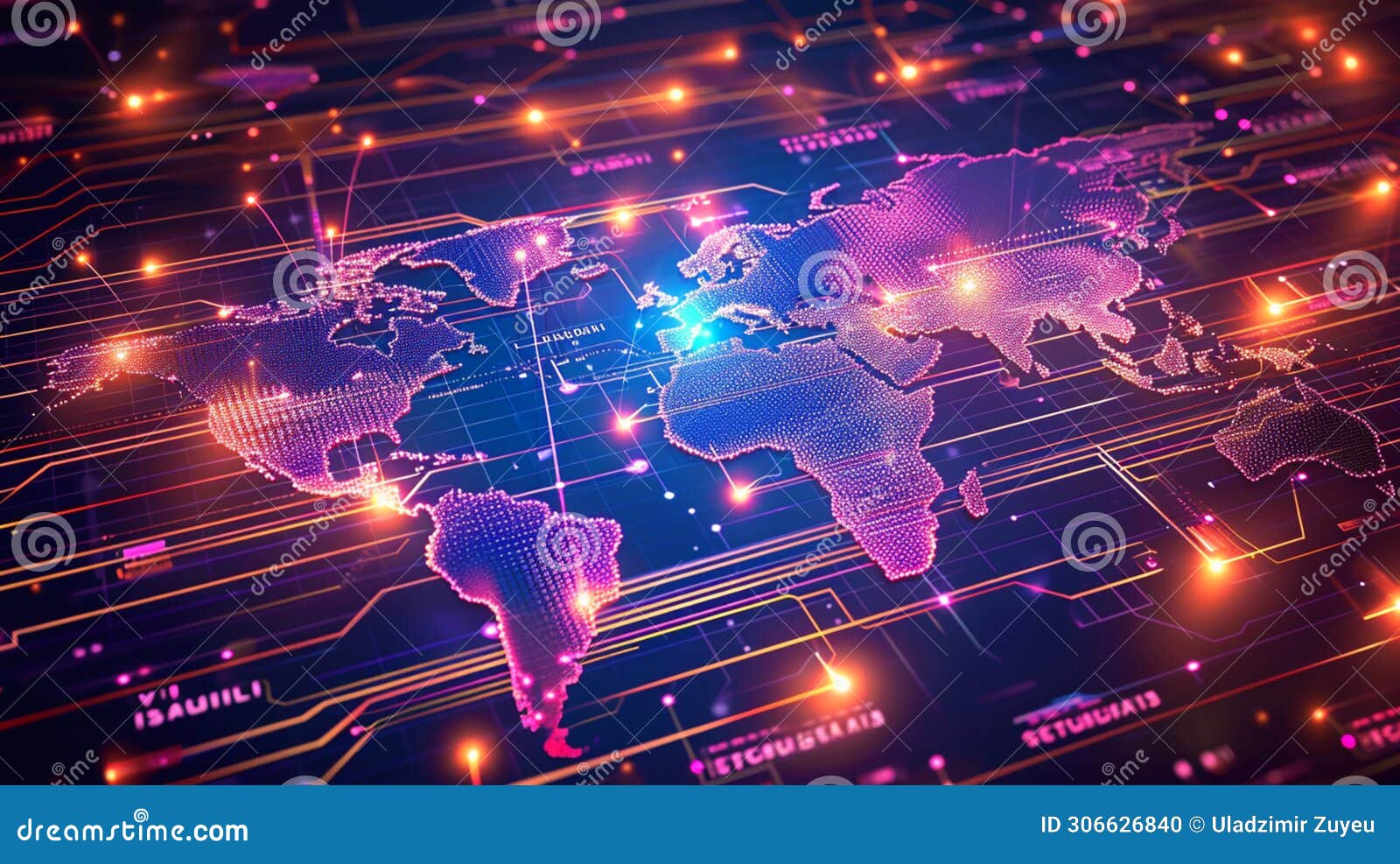 World Map on Digital Tech Background. Stock Photo - Image of abstract ...