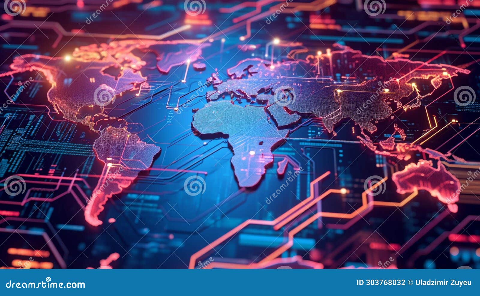 World Map on Digital Tech Background. Stock Photo - Image of earth ...