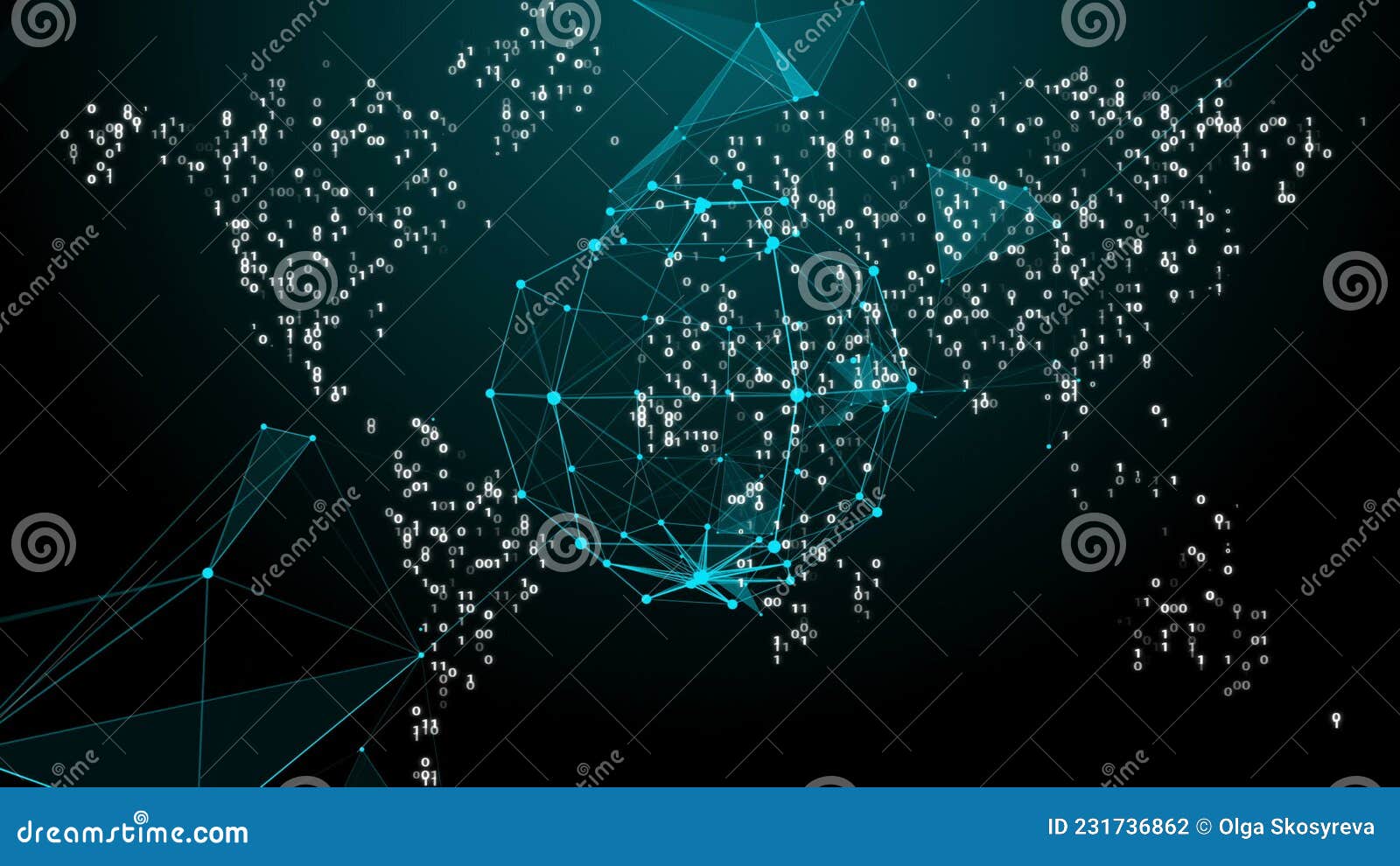 World Map with Digits 0 and 1 Binary Code. Plexus Fantasy Abstract ...