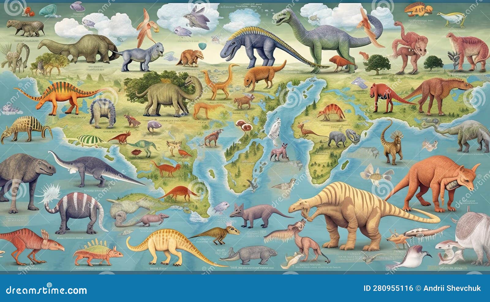 World Map Dinosaur Age Background. Generative AI Stock Illustration ...