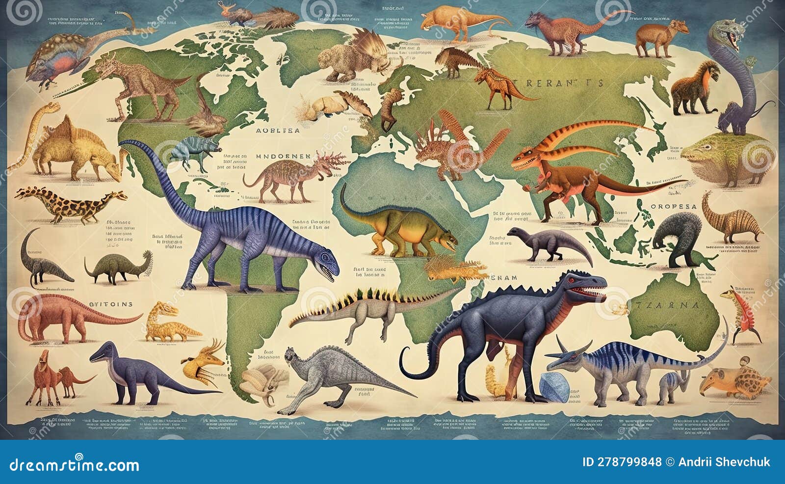 World Map Dinosaur Age Background. Generative AI Stock Illustration ...