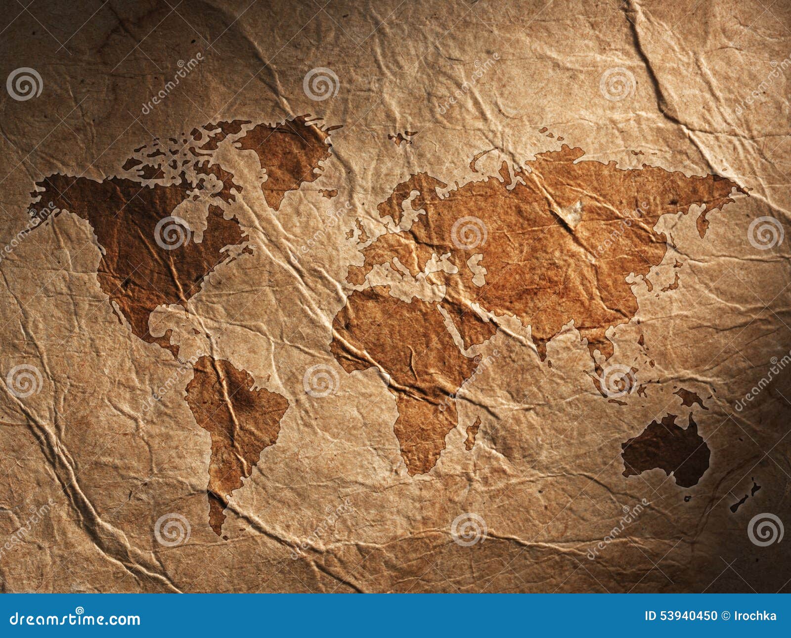 World Map Displayed on the Corrugated Old Paper Stock Photo - Image of ...