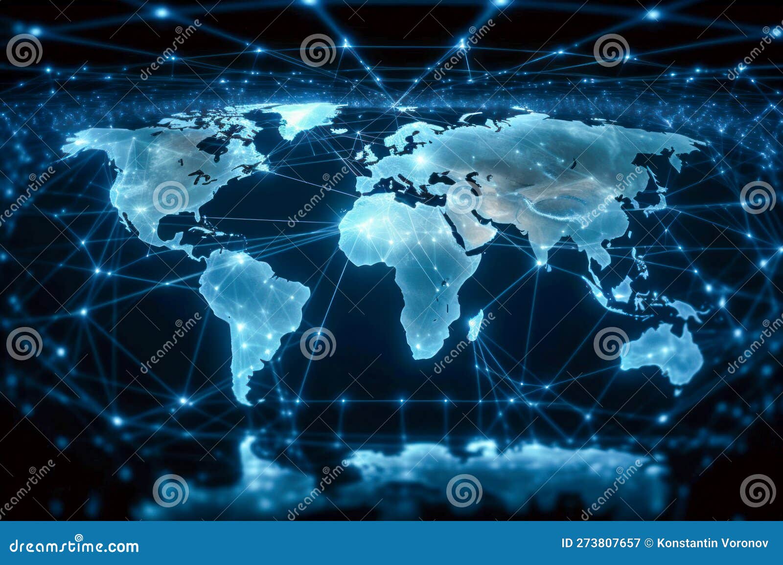 World Map Displayed in a Digital Cyberspace Environment with Blue ...