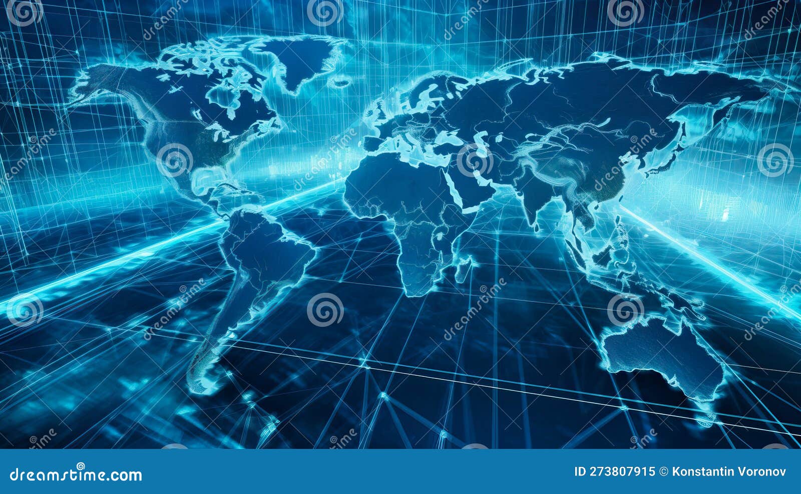 World Map Displayed in a Digital Cyberspace Environment with Blue ...
