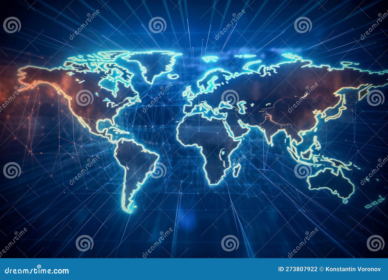 World Map Displayed in a Digital Cyberspace Environment with Blue ...