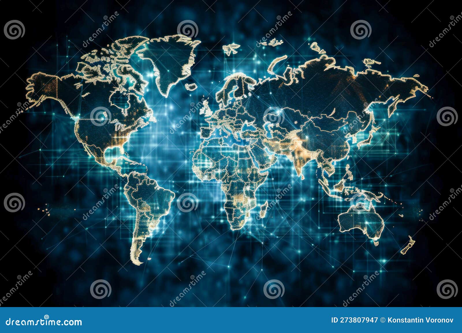 World Map Displayed in a Digital Cyberspace Environment with Blue ...
