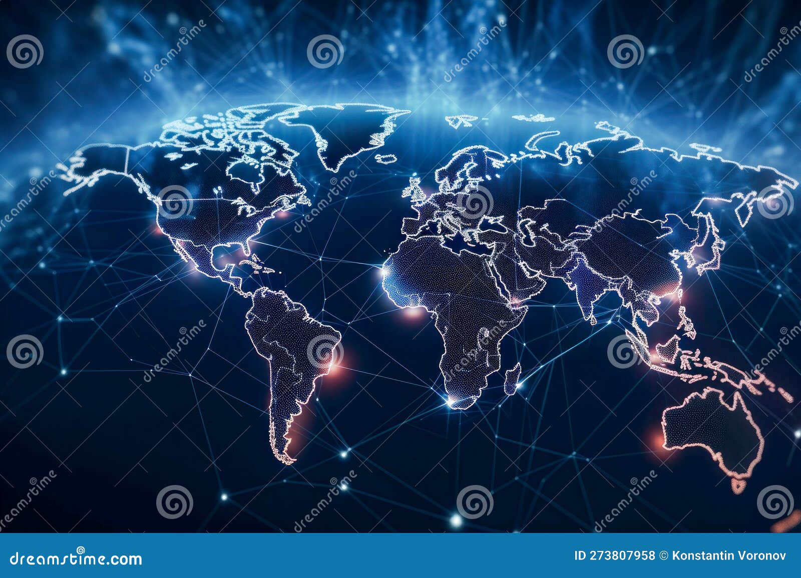 World Map Displayed in a Digital Cyberspace Environment with Blue ...