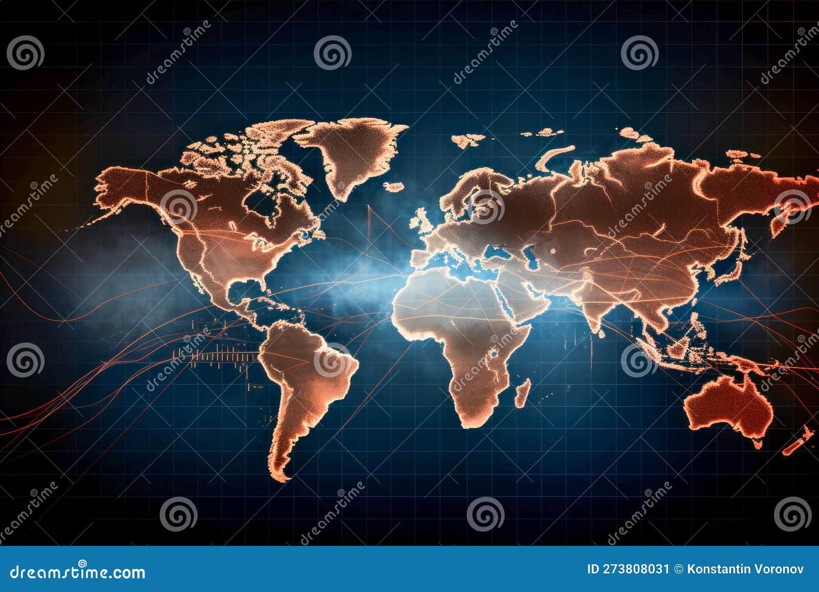 World Map Displayed in a Digital Cyberspace Environment with Blue ...