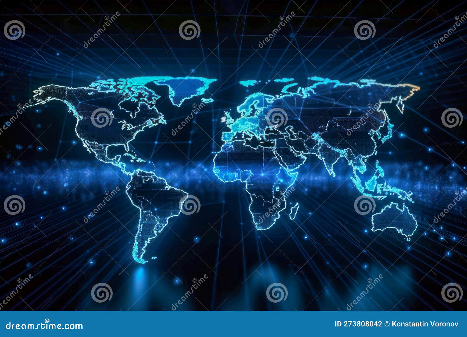World Map Displayed in a Digital Cyberspace Environment with Blue ...