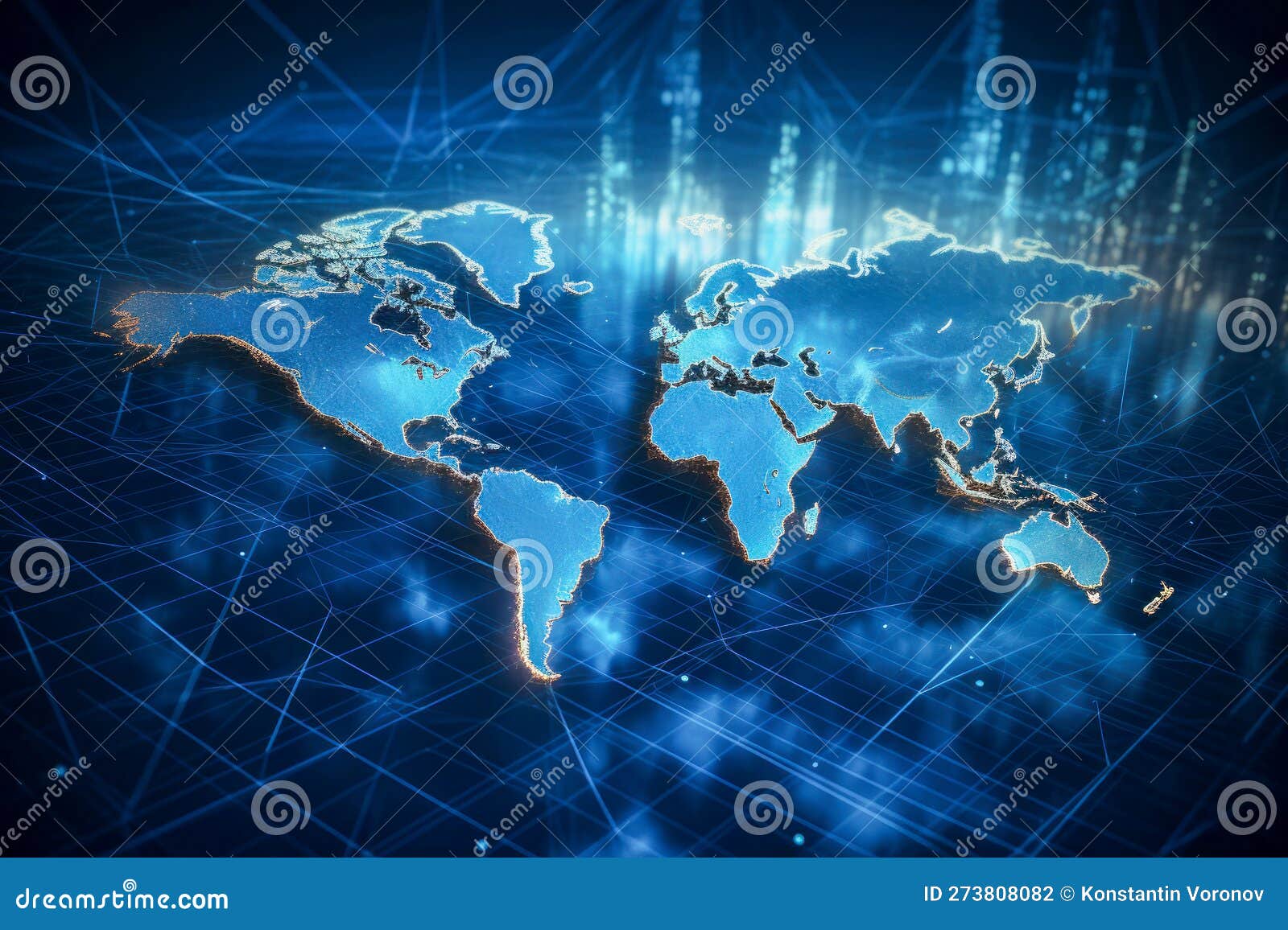 World Map Displayed in a Digital Cyberspace Environment with Blue ...