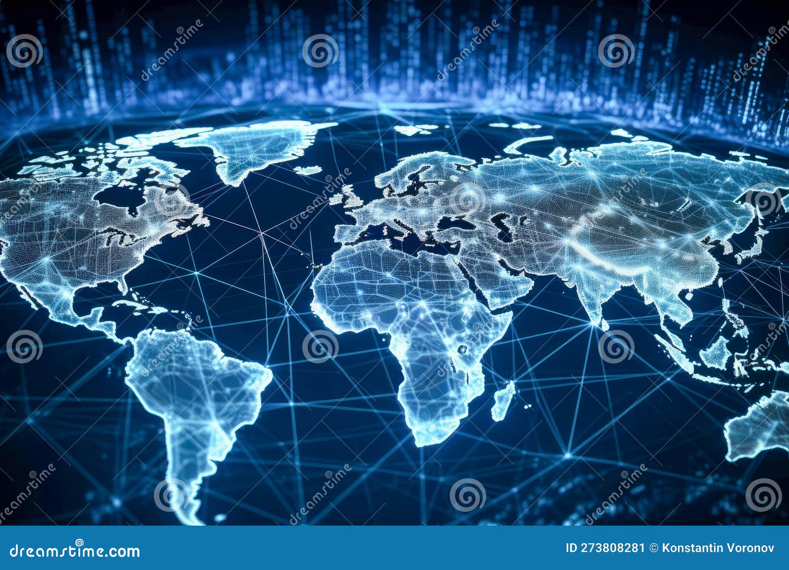 World Map Displayed in a Digital Cyberspace Environment with Blue ...