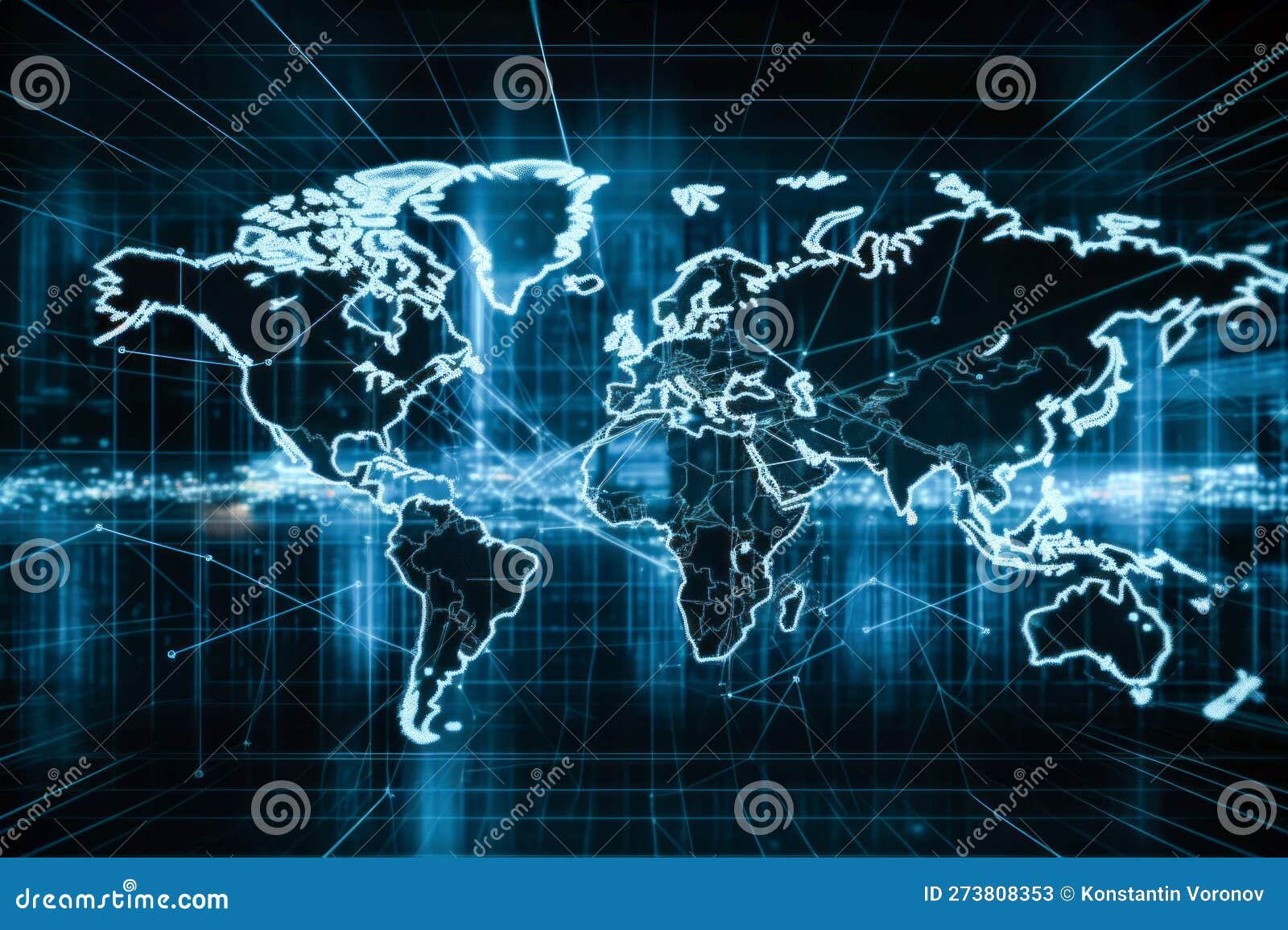 World Map Displayed in a Digital Cyberspace Environment with Blue ...