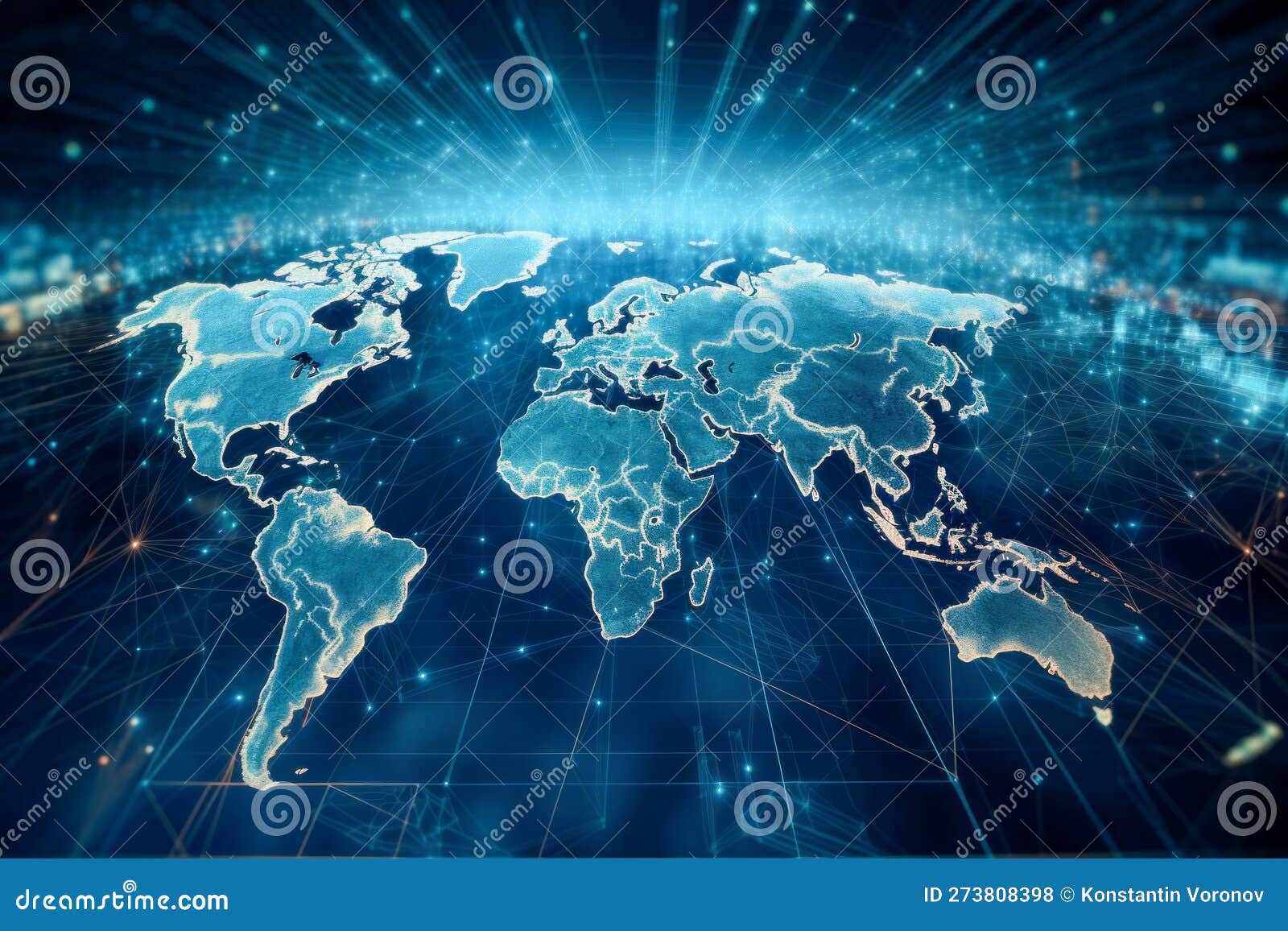 World Map Displayed in a Digital Cyberspace Environment with Blue ...