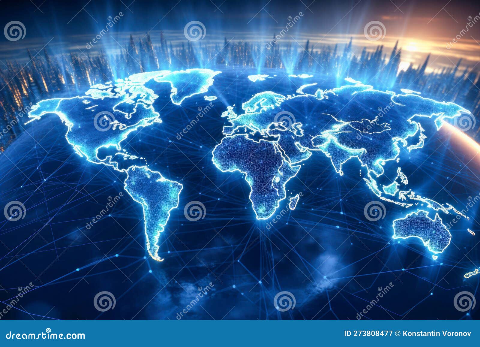 World Map Displayed in a Digital Cyberspace Environment with Blue ...
