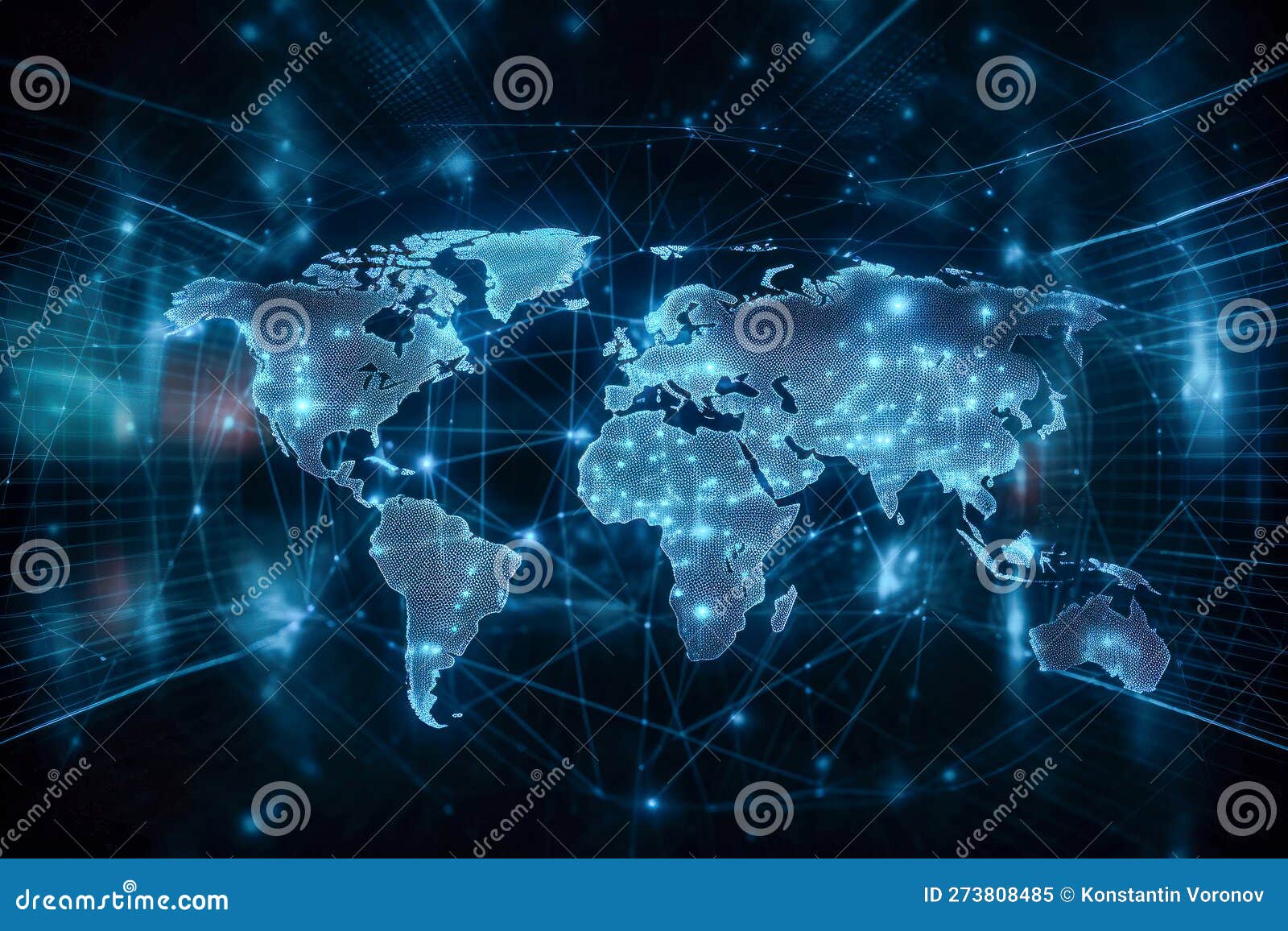 World Map Displayed in a Digital Cyberspace Environment with Blue ...