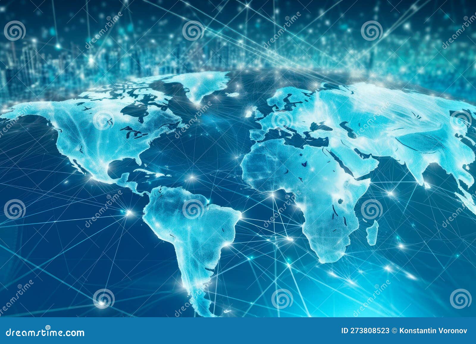 World Map Displayed in a Digital Cyberspace Environment with Blue ...