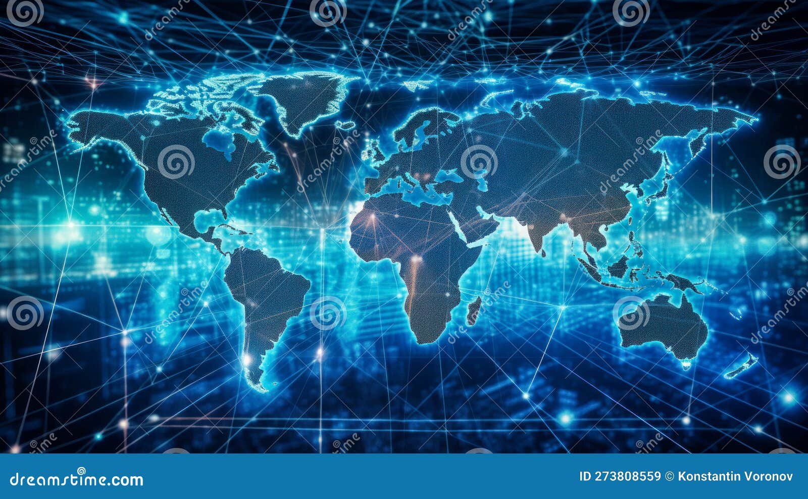 World Map Displayed in a Digital Cyberspace Environment with Blue ...