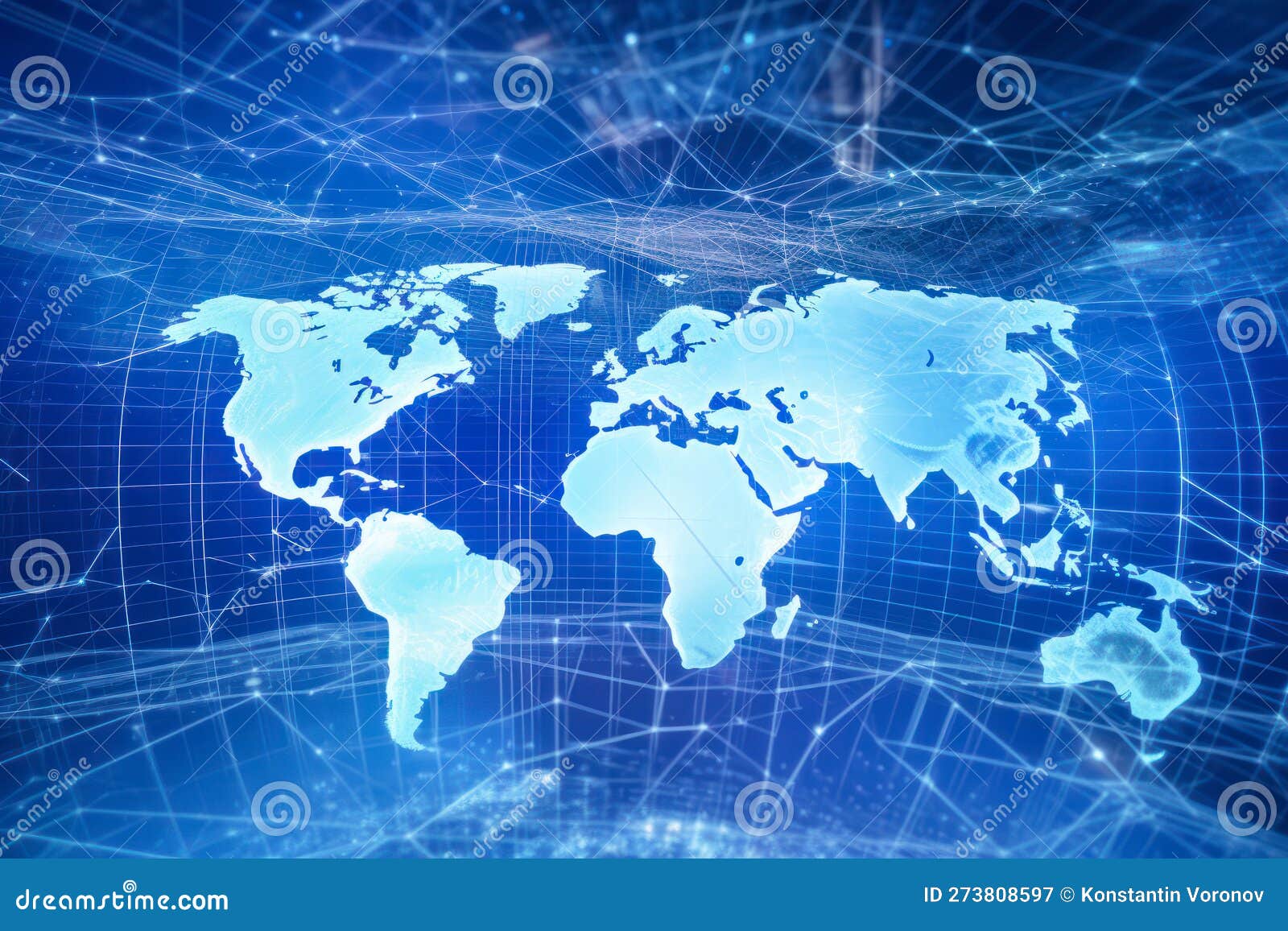 World Map Displayed in a Digital Cyberspace Environment with Blue ...