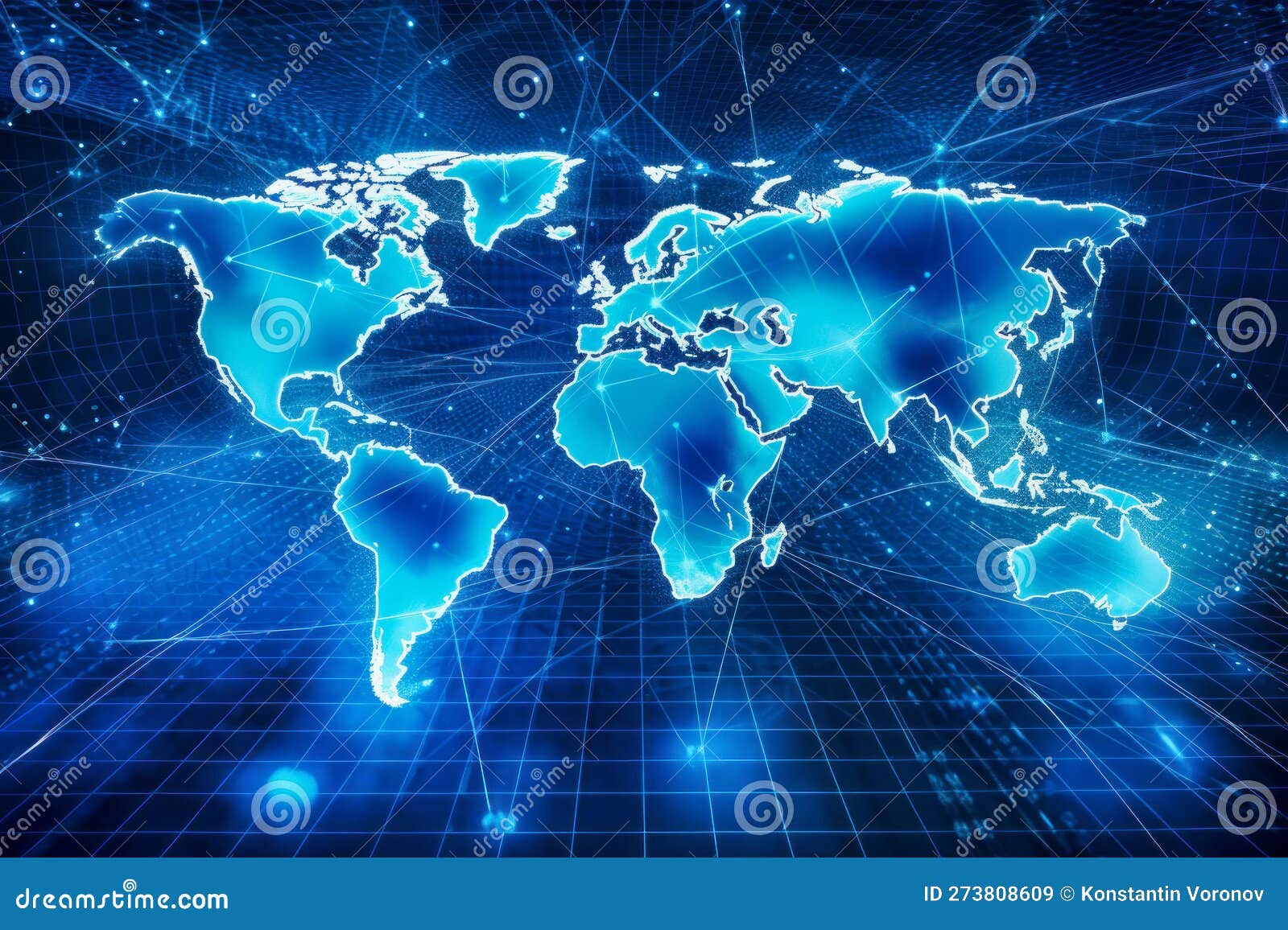 World Map Displayed in a Digital Cyberspace Environment with Blue ...