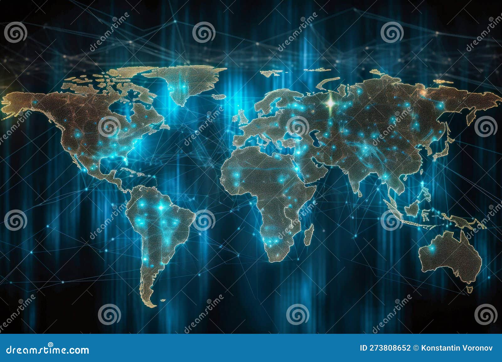 World Map Displayed in a Digital Cyberspace Environment with Blue ...