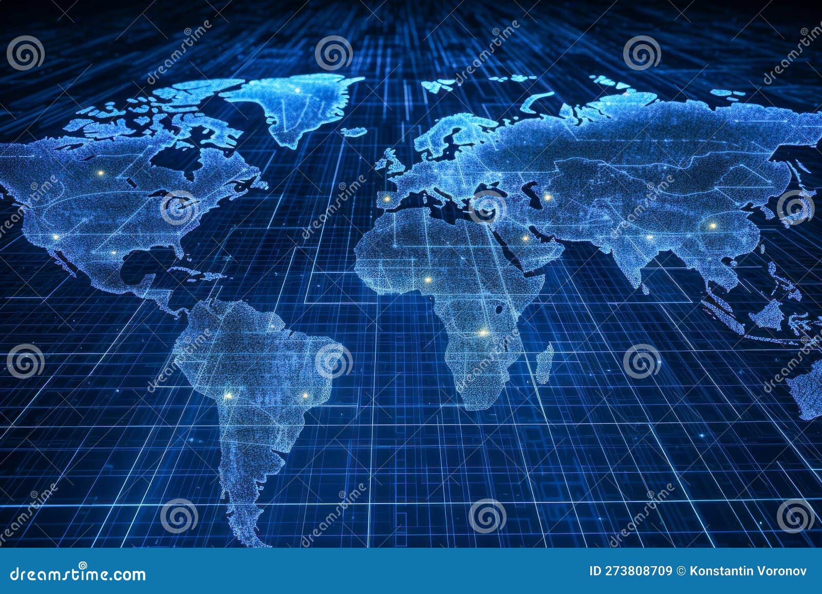 World Map Displayed in a Digital Cyberspace Environment with Blue ...