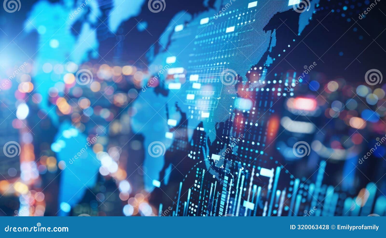 Illuminated World Map with Background Lights Stock Photo - Image of ...